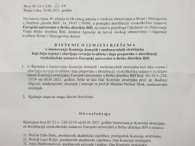 RJEŠENJE O IZMJENI RJEŠENJA o imenovanju Komisije domaćih i međunarodnih stručnjaka koji daju ...