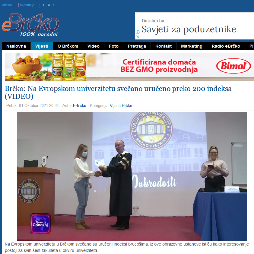 Brčko: Na Evropskom univerzitetu svečano uručeno preko 200 indeksa (VIDEO) – Evropski ...